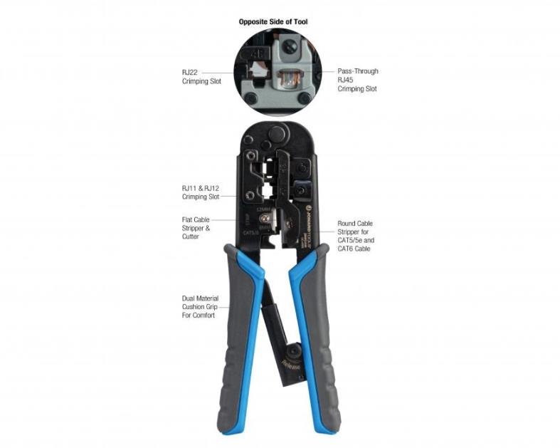 Jonard Crimping Tool RJ45 Pass-through 6-in-1 RJ11/12 cat6 cat6a ...