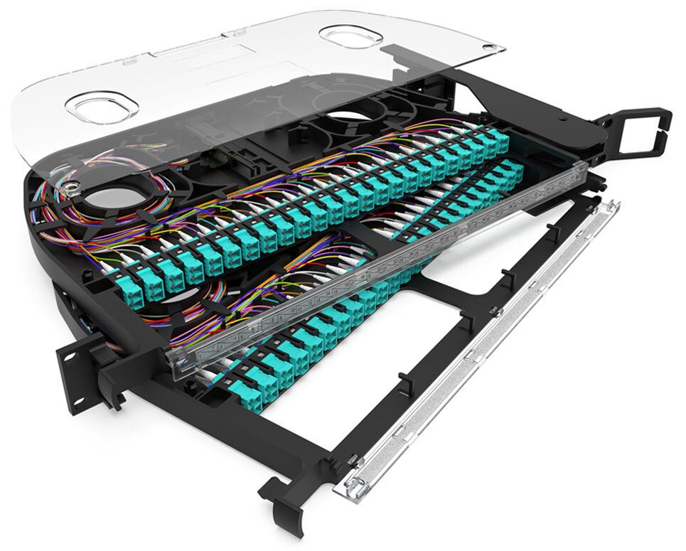 ECS PanelPivot Splice OM4 Aqua 96xLC/UPC 1HE 19" ECS pig TIA-598-C ...