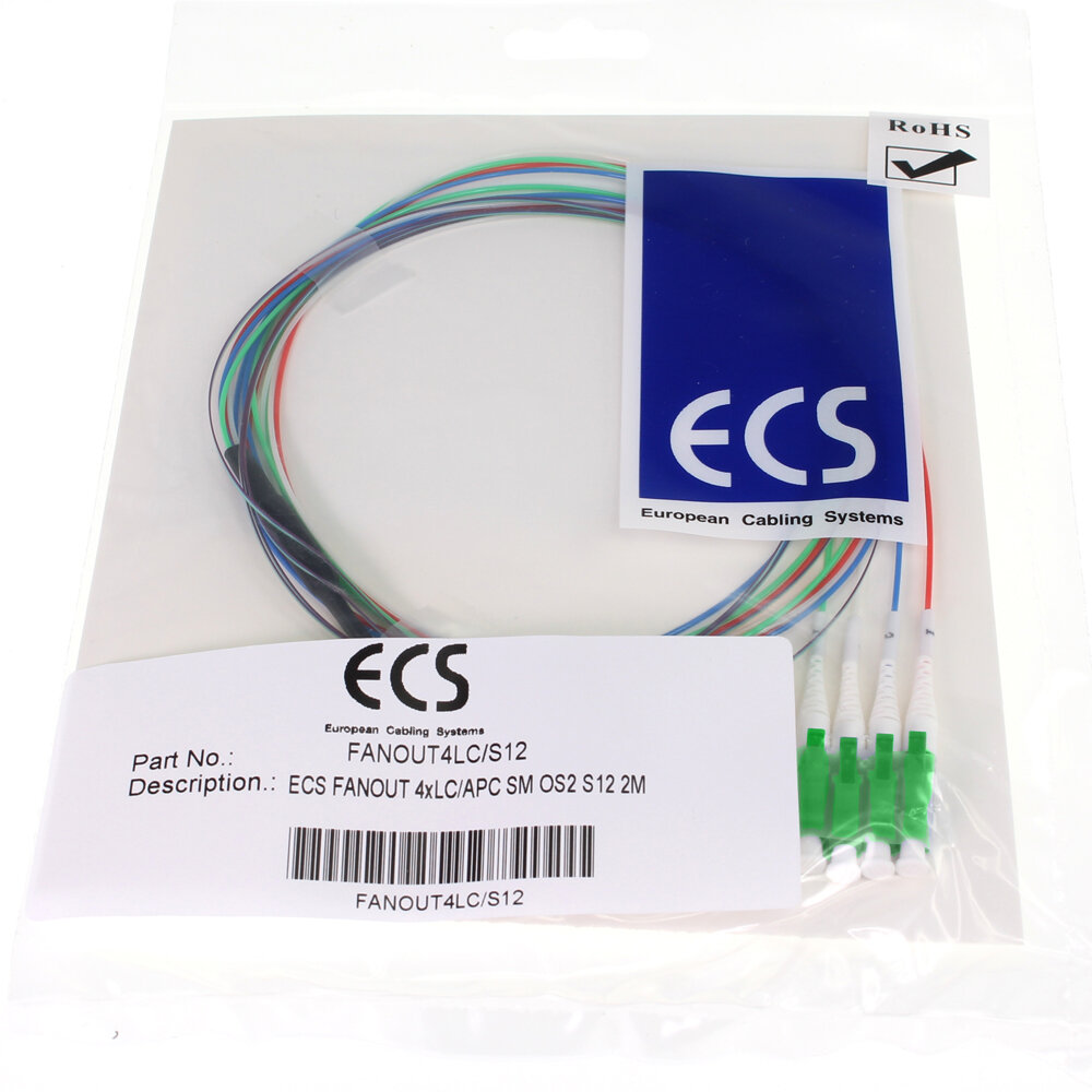 ECS fanout 4-ribbon SM OS2 4xLC/APC S12 2,3m - Alcadon AB
